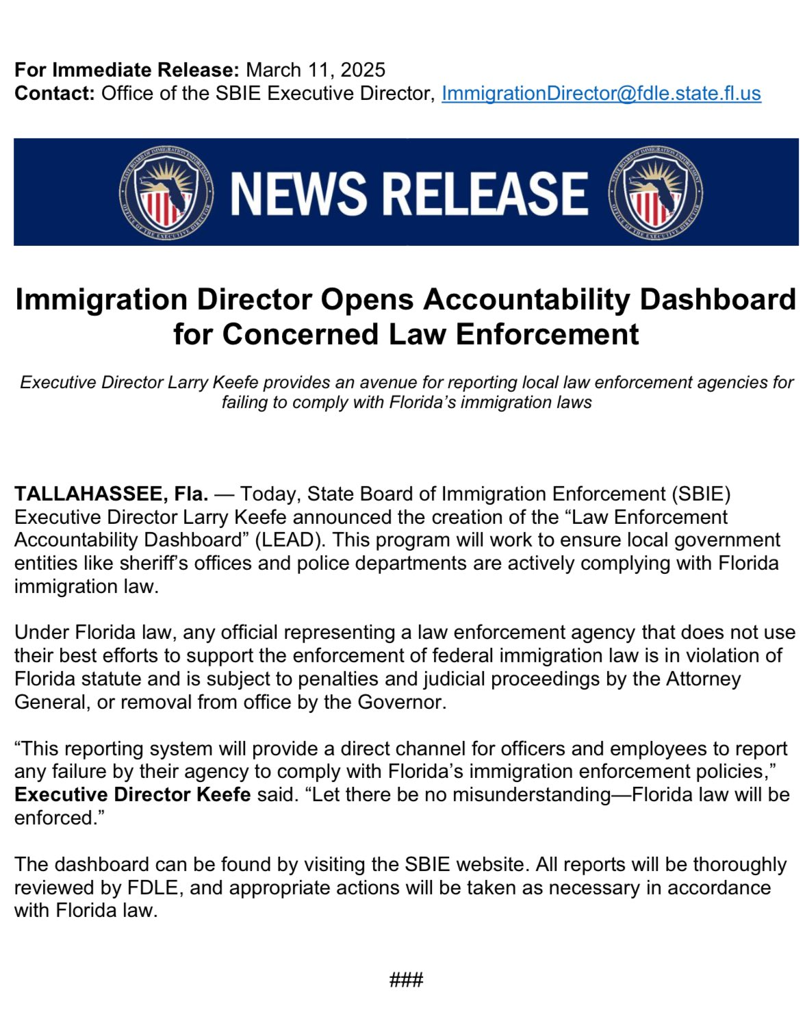Florida Immigration Director Launches Reporting Dashboard for Law ...